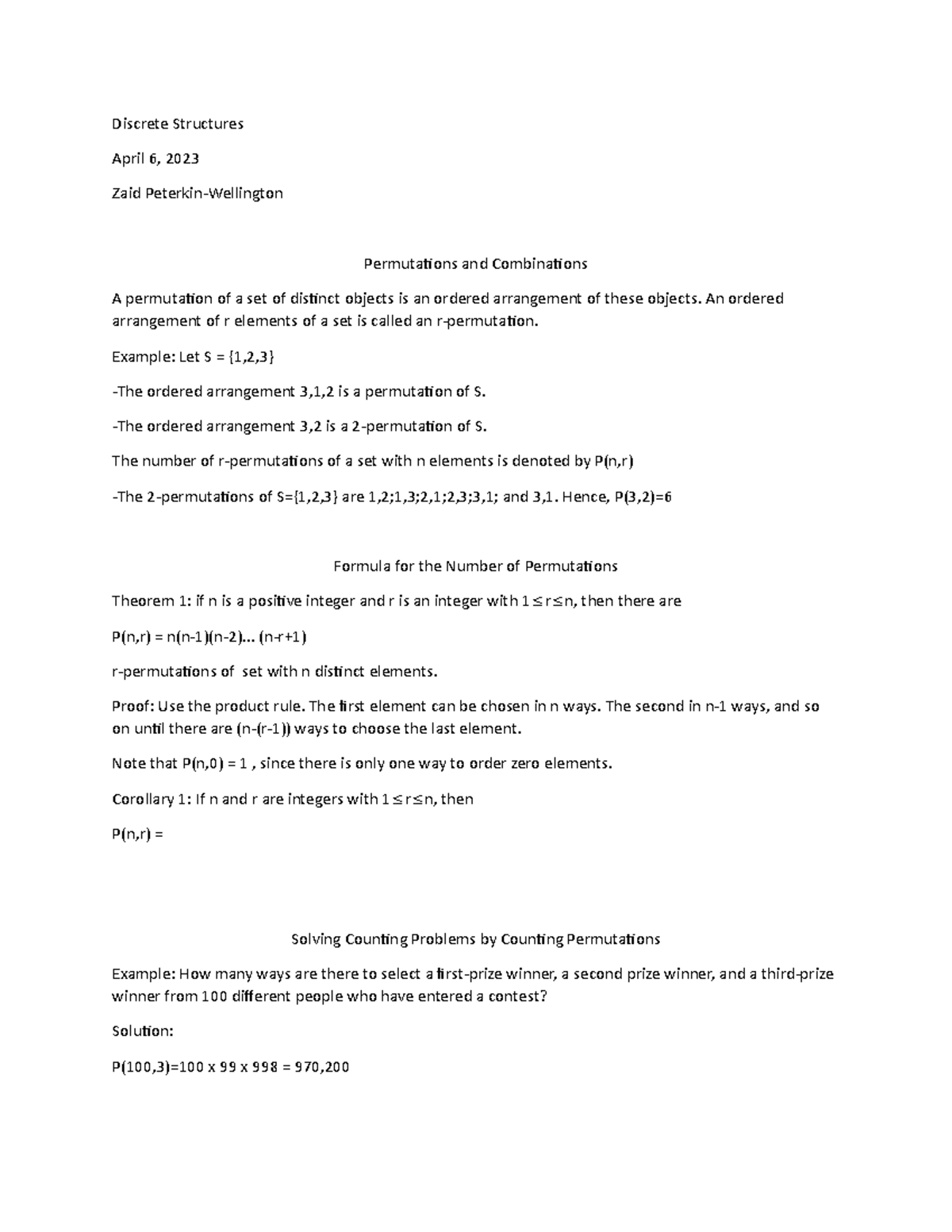 6.3.1-Permutations and Combinations - Discrete Structures April 6, 2023 ... 6.3.1-Permutations and Combinations - Discrete Structures April 6, 2023 ...