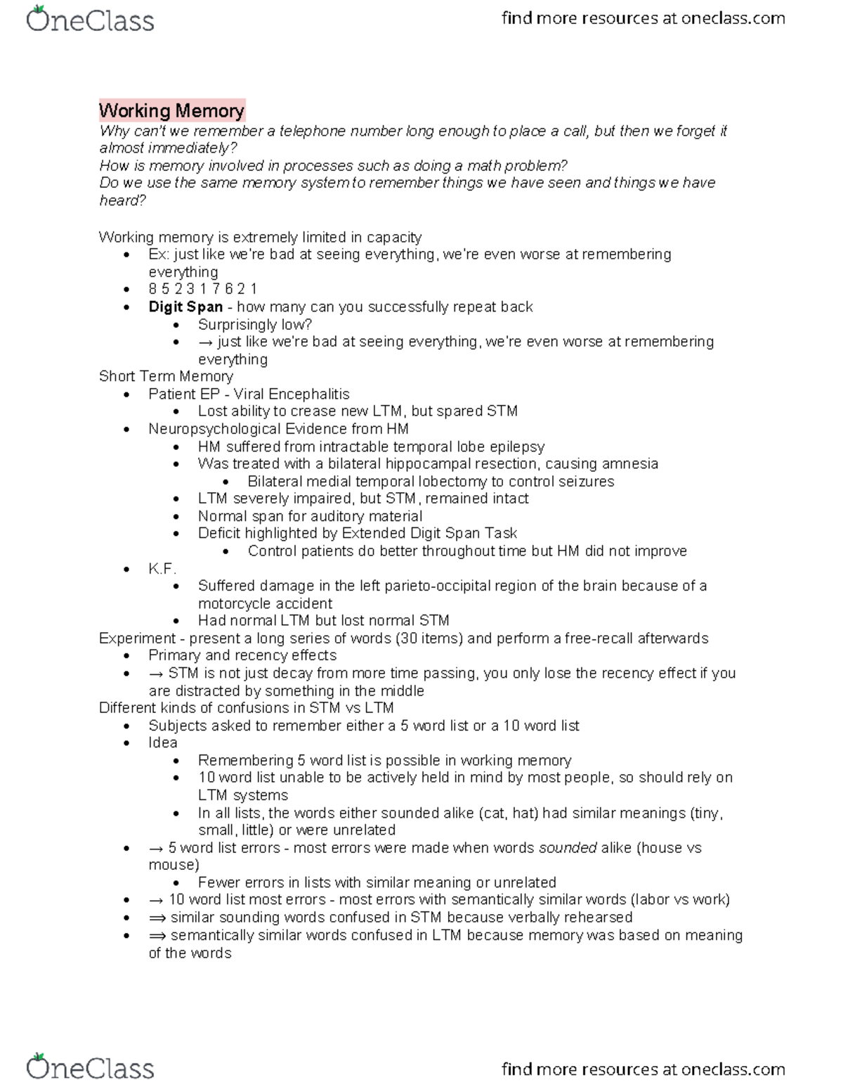 Lecture 6 - None - Working Memory Why can9t we remember a telephone ...