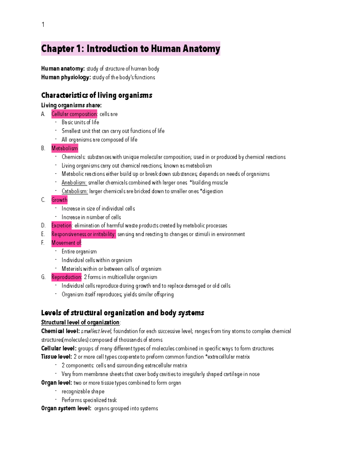 A+P Notes: UNIT 1 - Chapter 1: Introduction to Human Anatomy Human ...