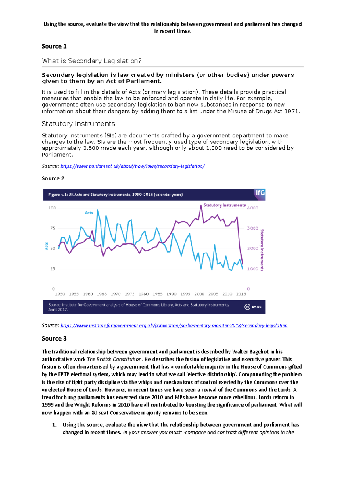 Source response Parliament - Using the source, evaluate the view that the relationship between ...