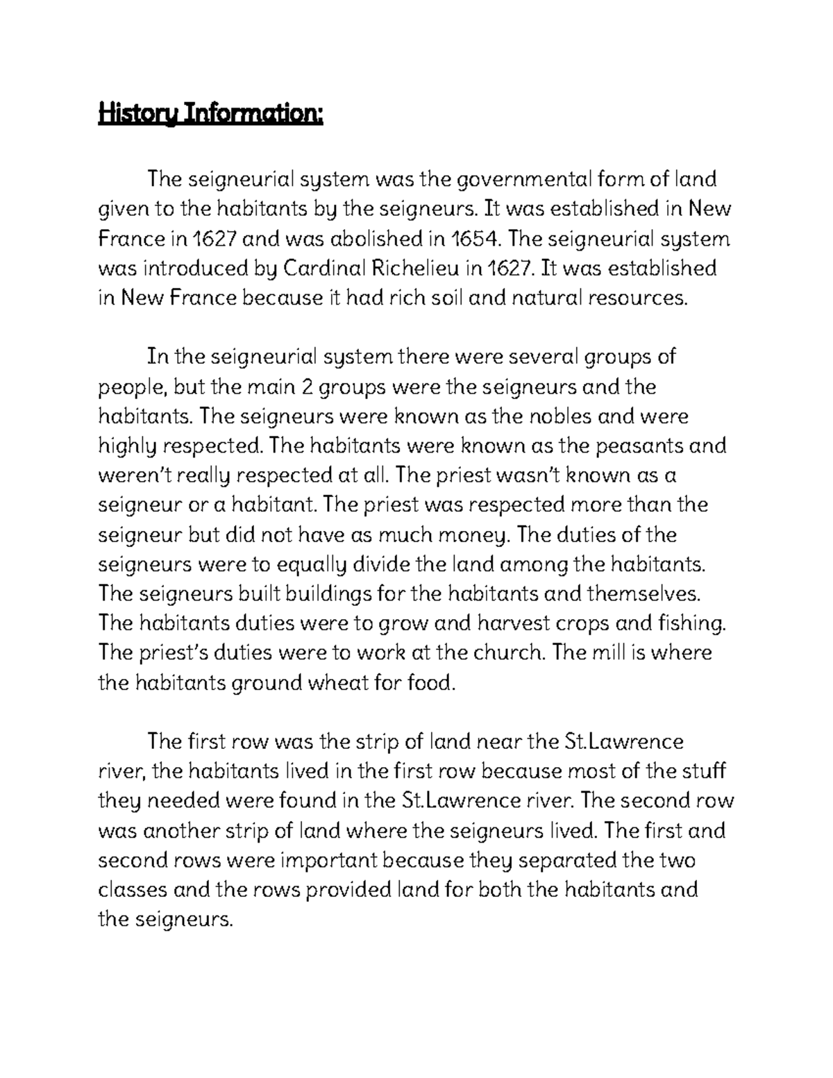 History Information - History Information: The seigneurial system was ...