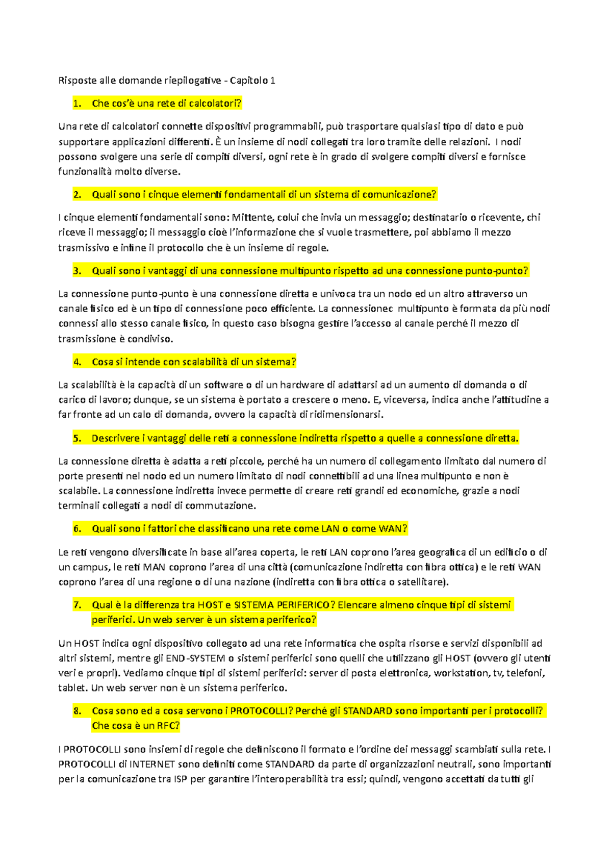 1-Risposte alle domande riepilogative capitolo 1 - Risposte alle domande riepilogative ...