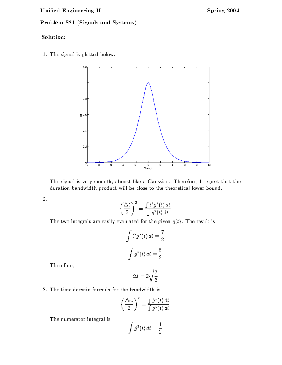 Seminar assignments - Spring 2004 problem set 14 with solutions - Unified Engineering II Spring ...