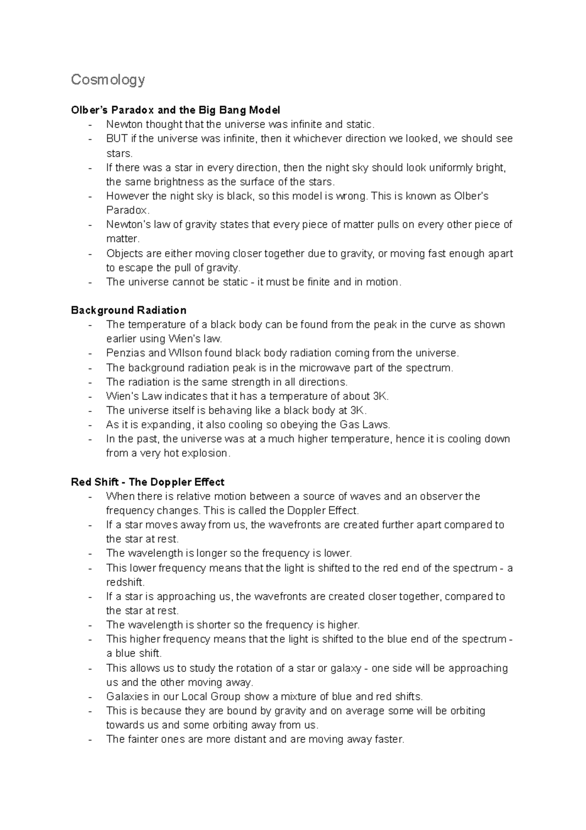 Cosmology notes - Cosmology Paradox and the Big Bang Model Newton ...