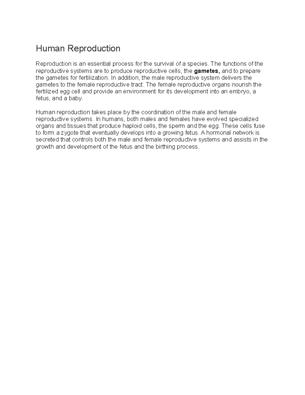 Human Reproduction - notes - Human Reproduction Reproduction is an ...