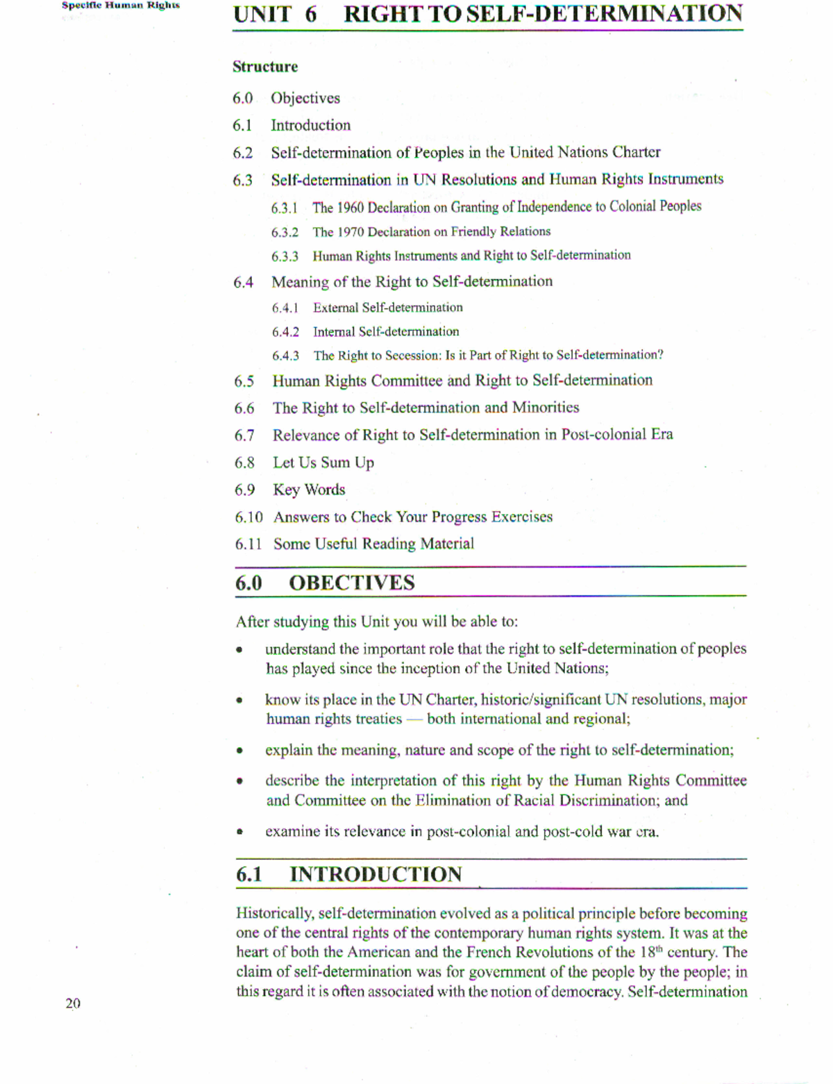 6 Right TO SELF- Determination - Spllcltlll Hunll ••• Rights UNIT 6 ...