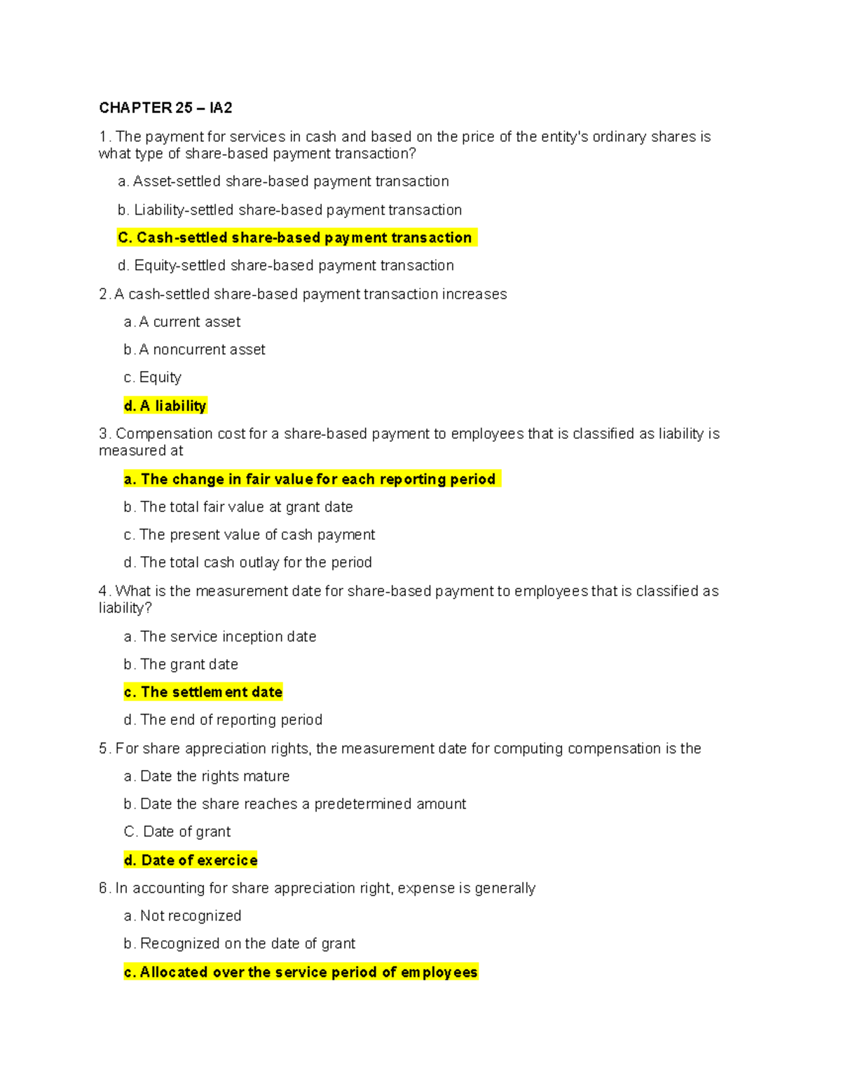 Chapter 25 – IA2 - accounting subj - CHAPTER 25 – IA The payment for ...