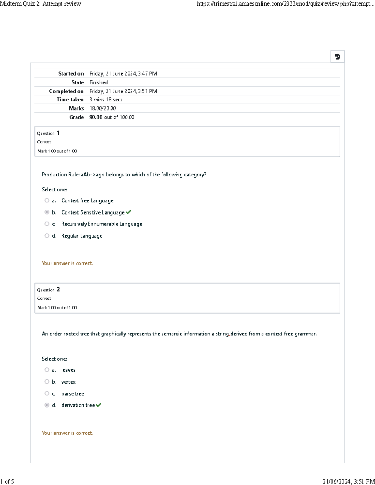 UGRD-CS6305A Midterm QUIZ 2 - Started on Friday, 21 June 2024, 3:47 PM State Finished Completed ...
