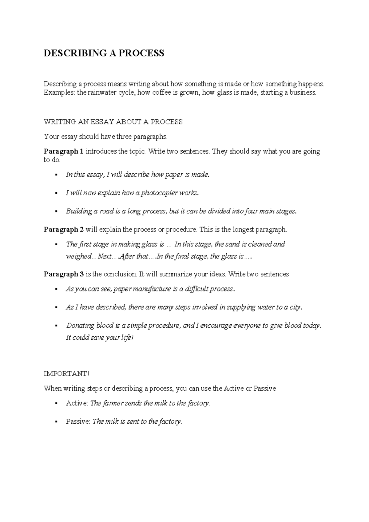 Describing A Process - English - DESCRIBING A PROCESS Describing a ...