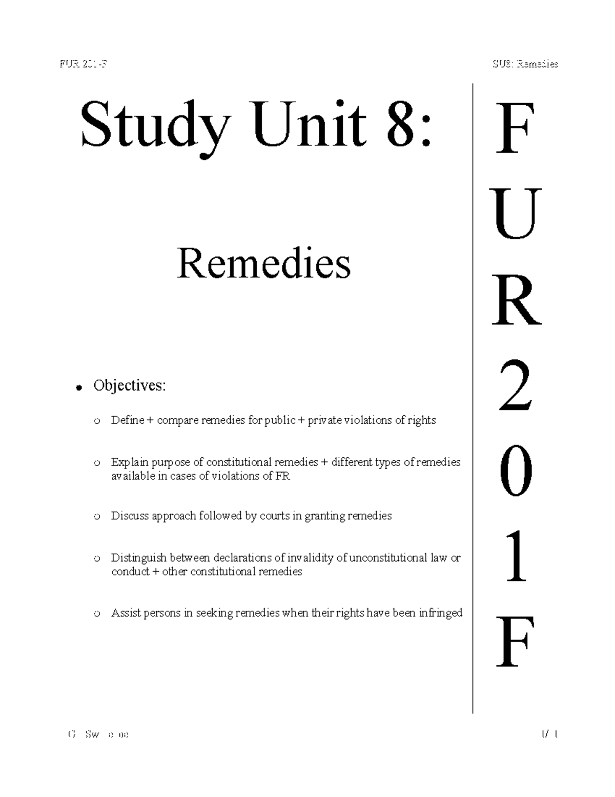 FUR2601-SU8-Remedies - Study Unit 8: Remedies Objectives: Define + compare remedies for public ...