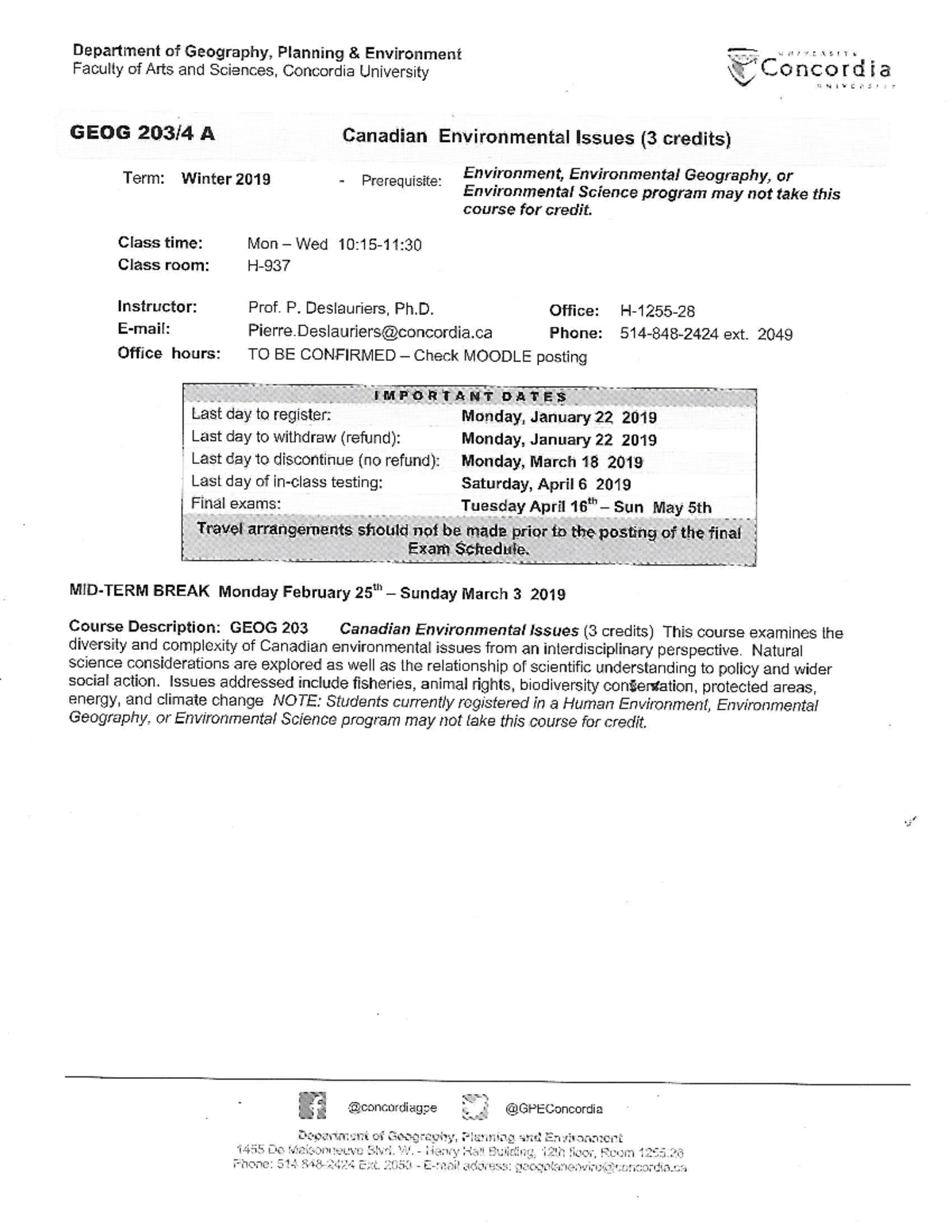 Geog 203 Outiline Skevprekt Concordia Uneversftt Department