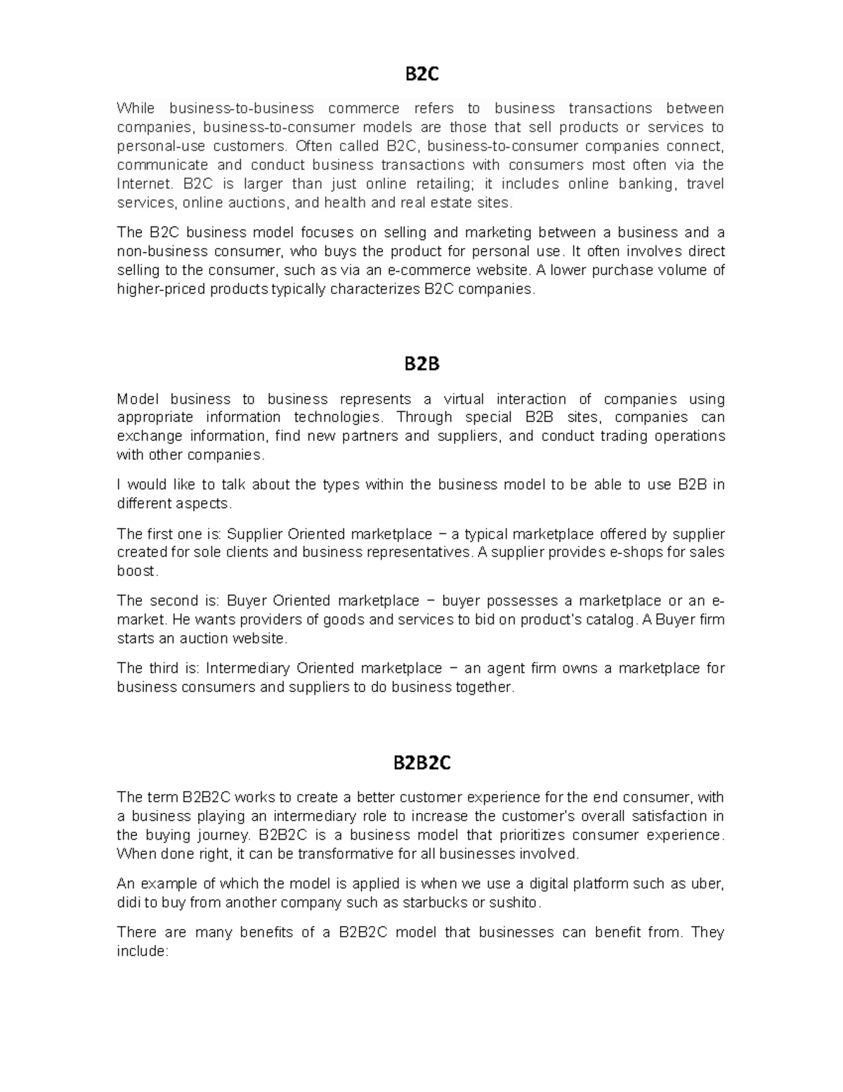 Models Types - B2C While business-to-business commerce refers to ...