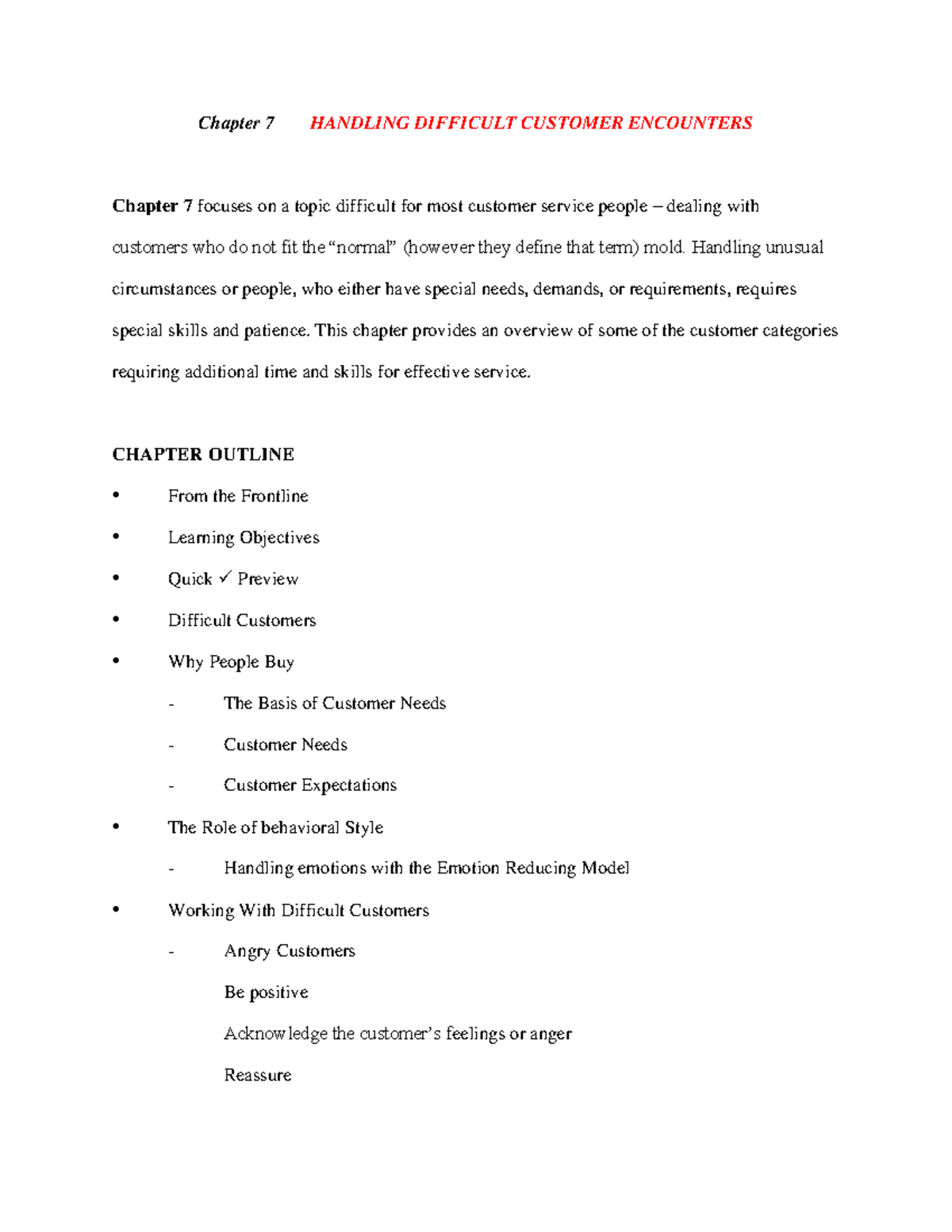 Ch07 Handling Difficult Customer Encounters - Chapter 7 HANDLING ...