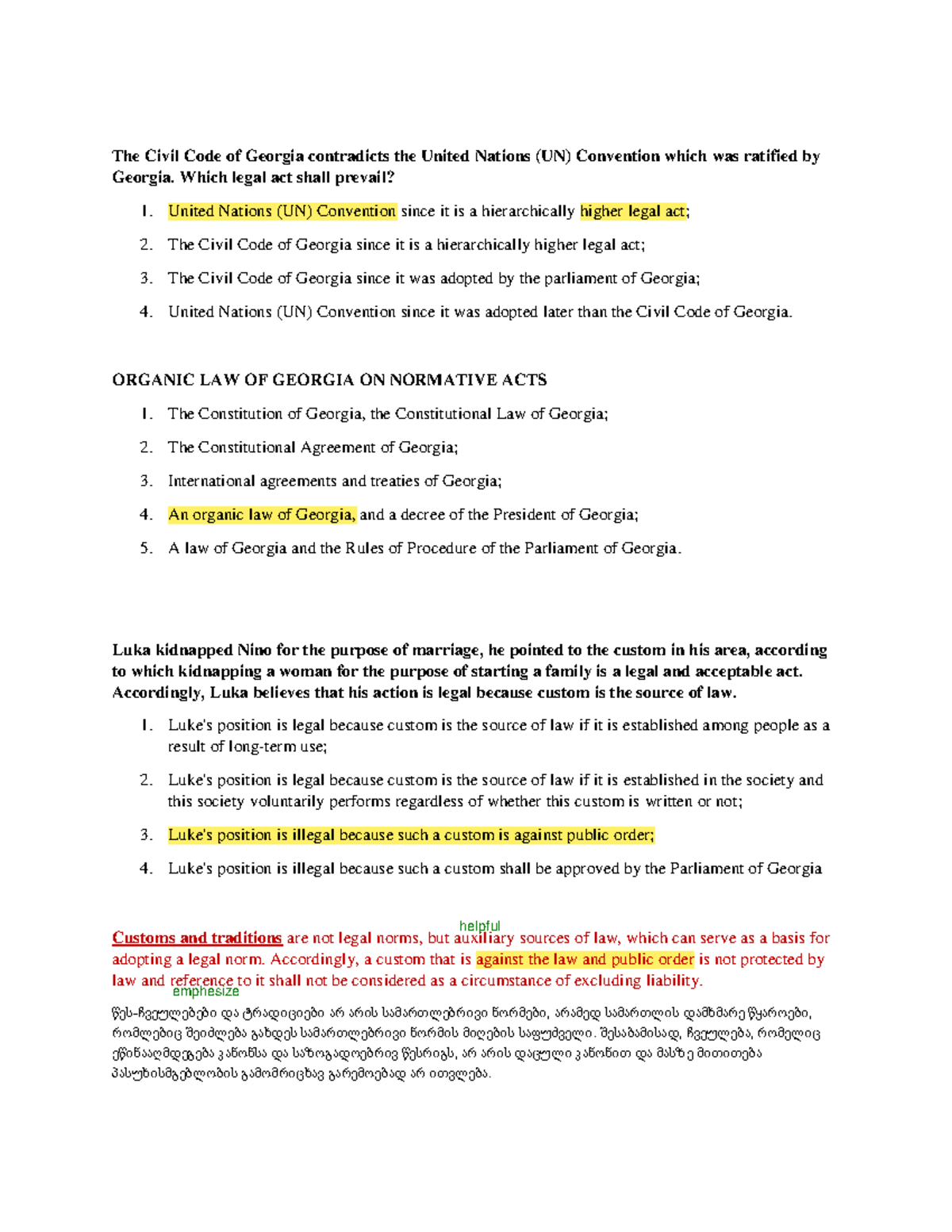 Seminar 1-2 - lalalalaaa - The Civil Code of Georgia contradicts the ...