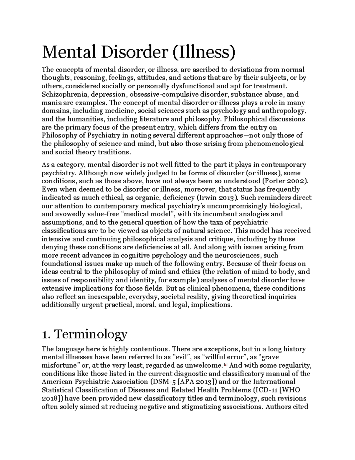 Mental Disorder 1 - Lecture notes 1 - Mental Disorder (Illness) The ...