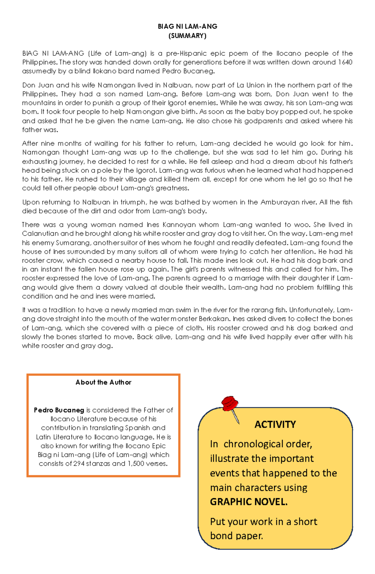 21st - PETA 2 - performance task - BIAG NI LAM-ANG (SUMMARY) BIAG NI ...