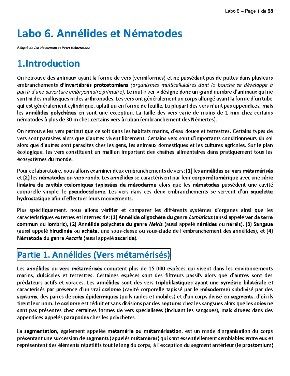 Labo 6-Annelides et Nematodes-2022 - Labo 6. Annélides et Nématodes ...