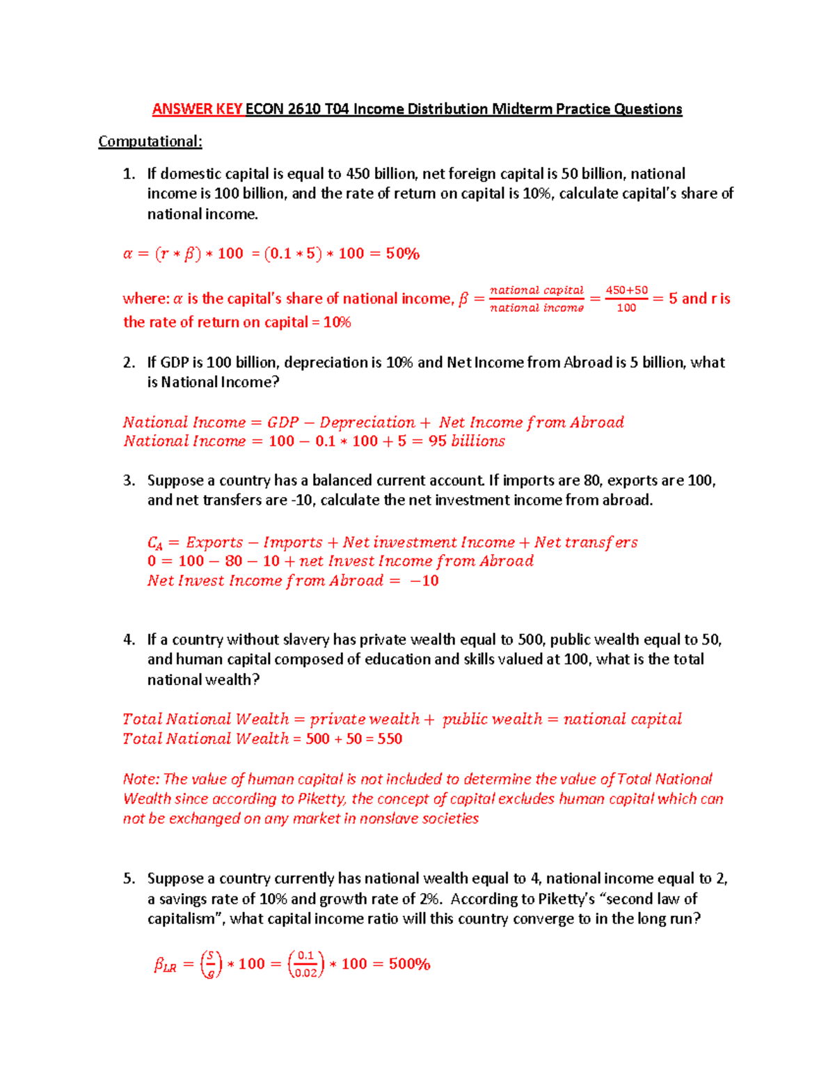 Exam January 2019, questions and answers - ANSWER KEY ECON 2610 T04 ...