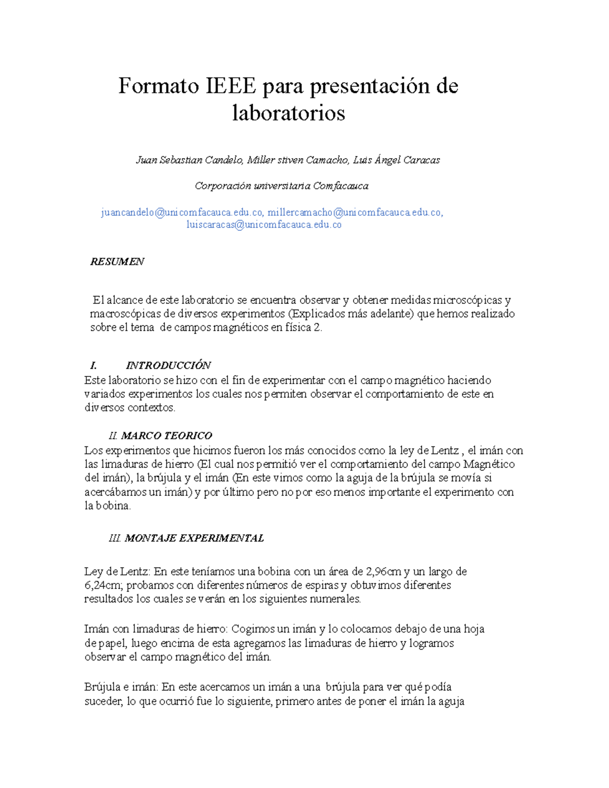 Formato IEEE para presentación de laboratorios - Formato IEEE para presentación de laboratorios ...