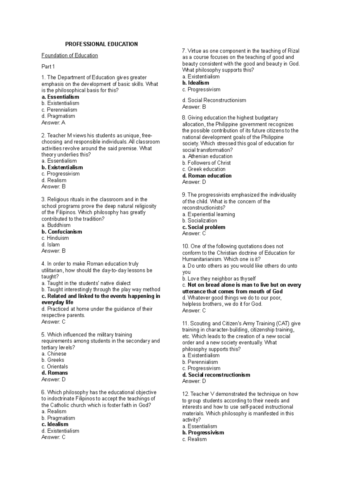 Professional Education - PROFESSIONAL EDUCATION Foundation of Education ...