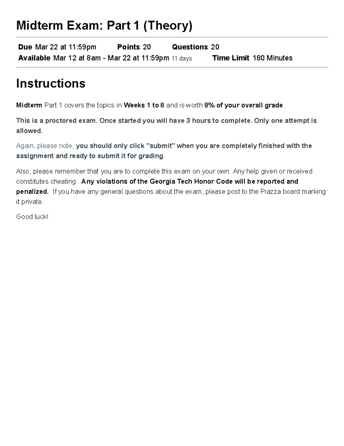 Midterm Exam Part 1 Theory - Midterm Exam: Part 1 (Theory) Due Mar 22 at 11:59pm Points 20 ...