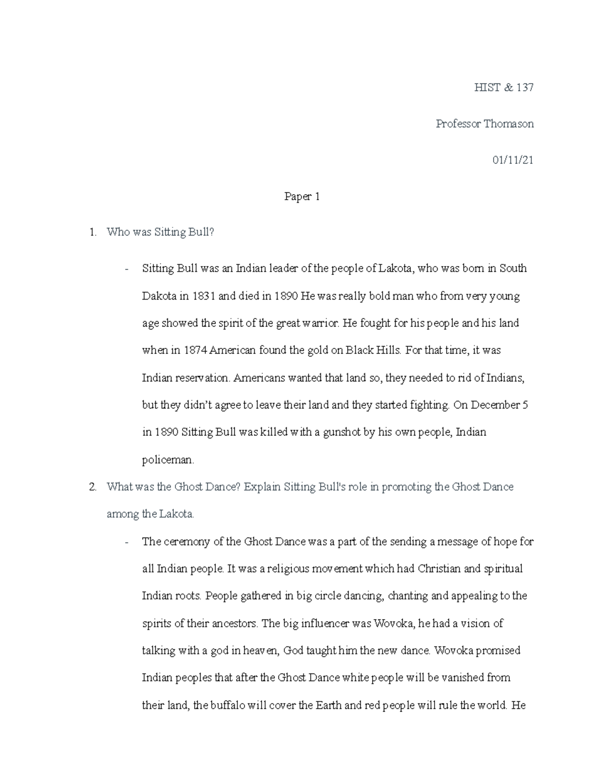 Hist 137 paper 2 - Homework essay - HIST & 137 Professor Thomason 01/11 ...