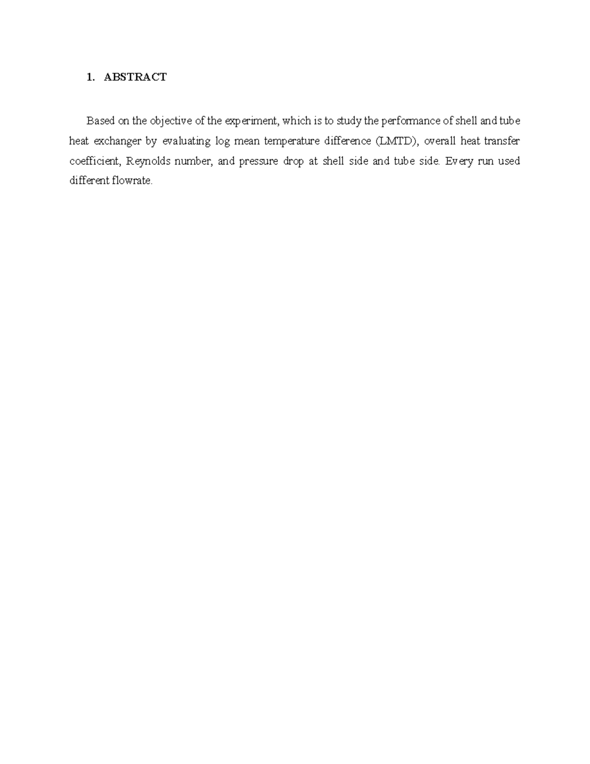 Shell and tube lab report - 1. ABSTRACT Based on the objective of the ...