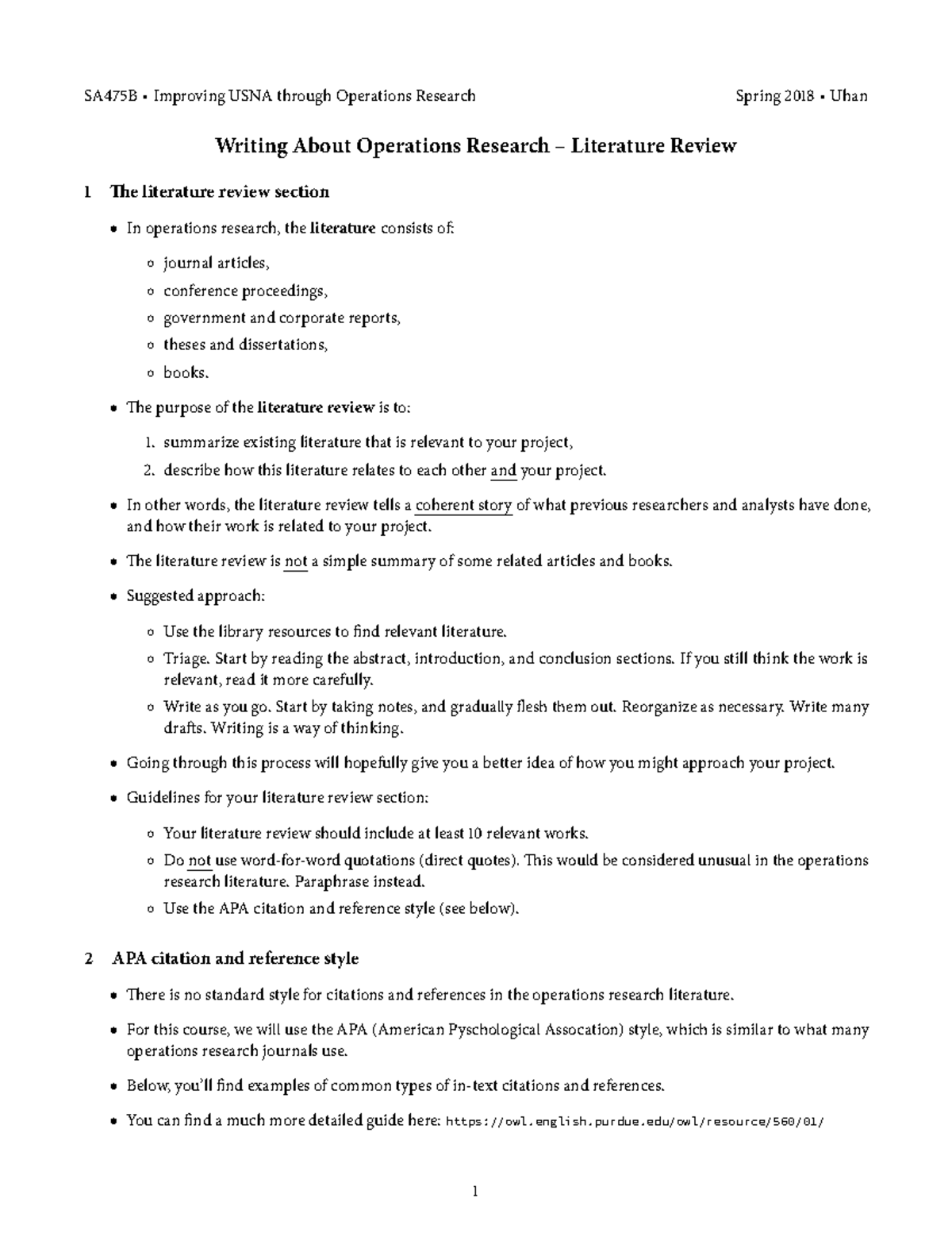 03 Writing - Literature Review - SA 6 þB Improving USNA through ...