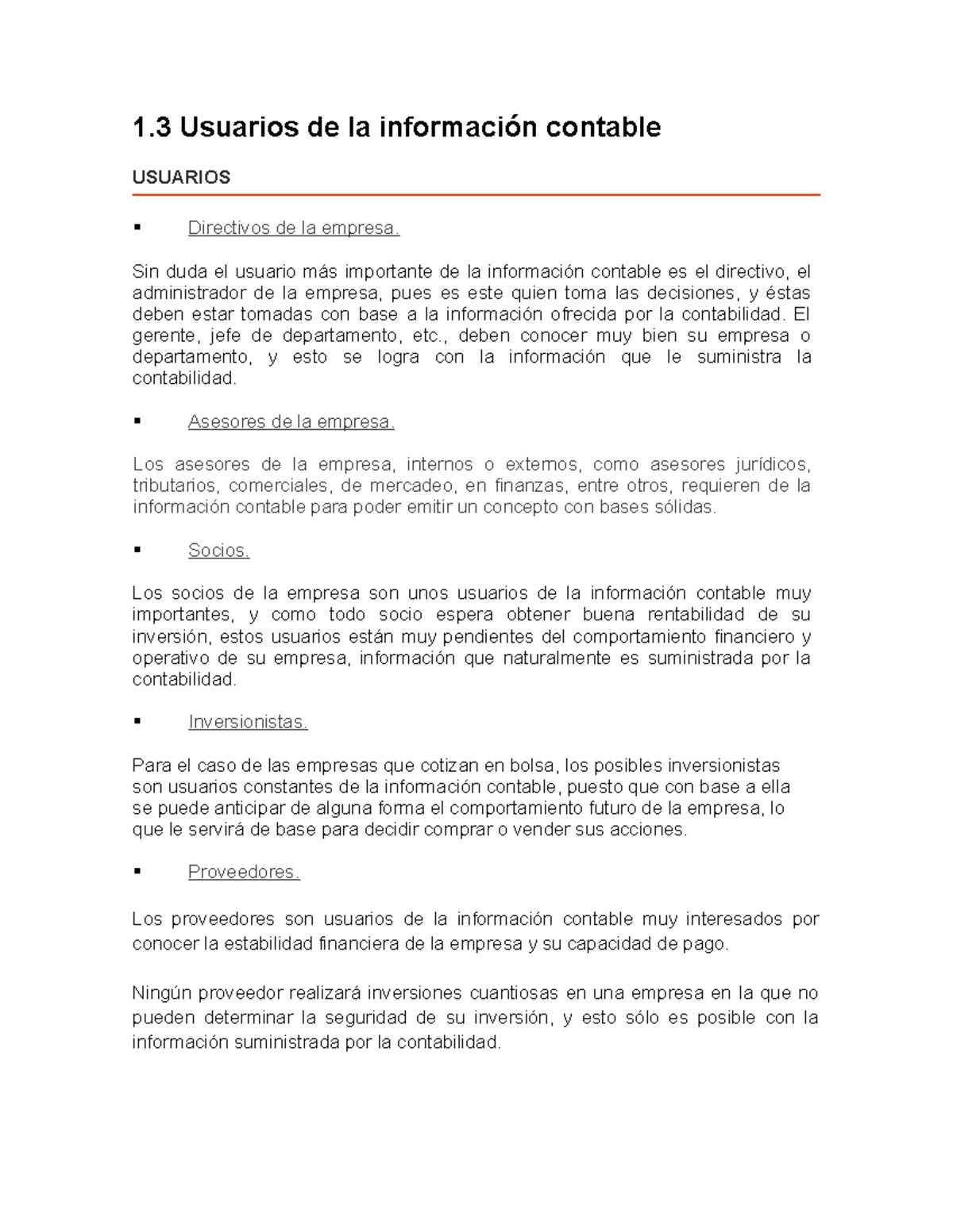 Semana 2 Unidad 1.3 Usuarios DE LA Información Contable - 1 Usuarios de la información contable ...
