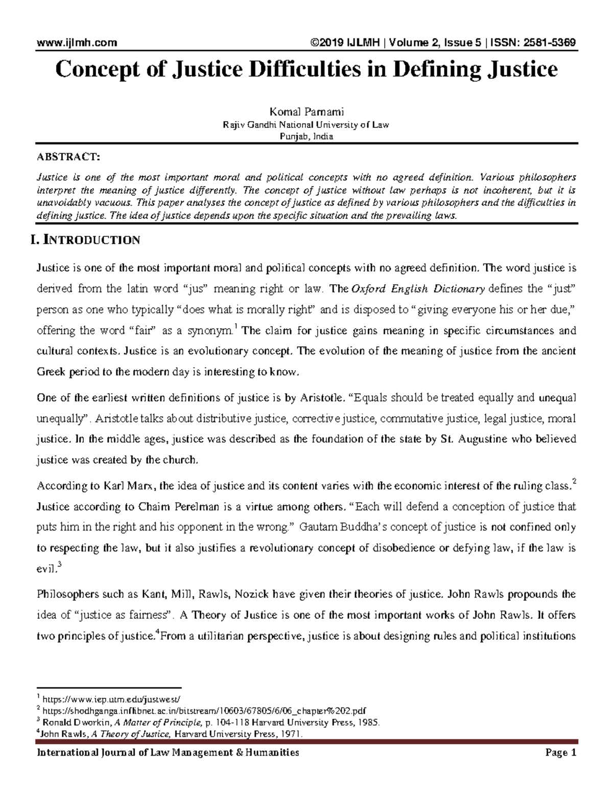 Concept of Justice Difficulties in Defining Justice - Various ...