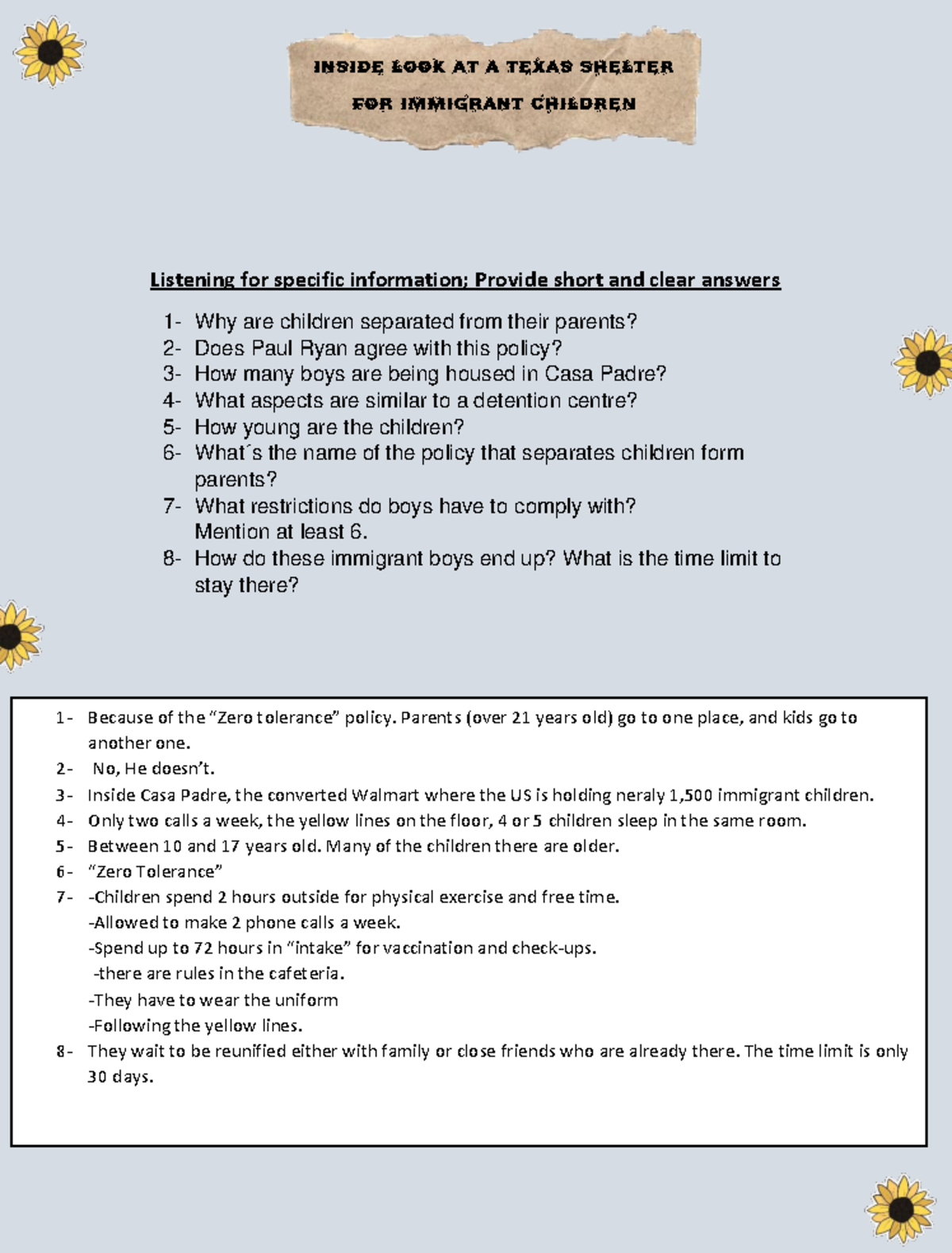 Listening activities related to videos - Listening for specific ...