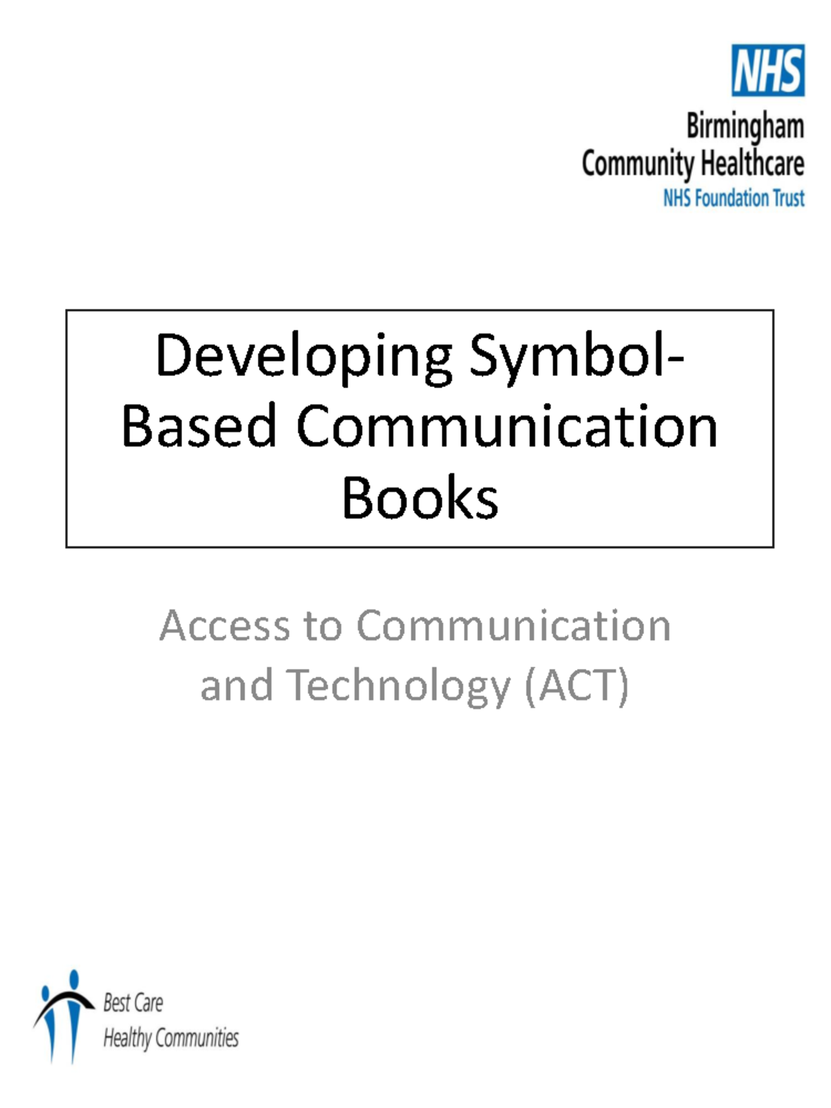 ACT Booklet Symbol Communication Book - Developing Symbol- Based ...