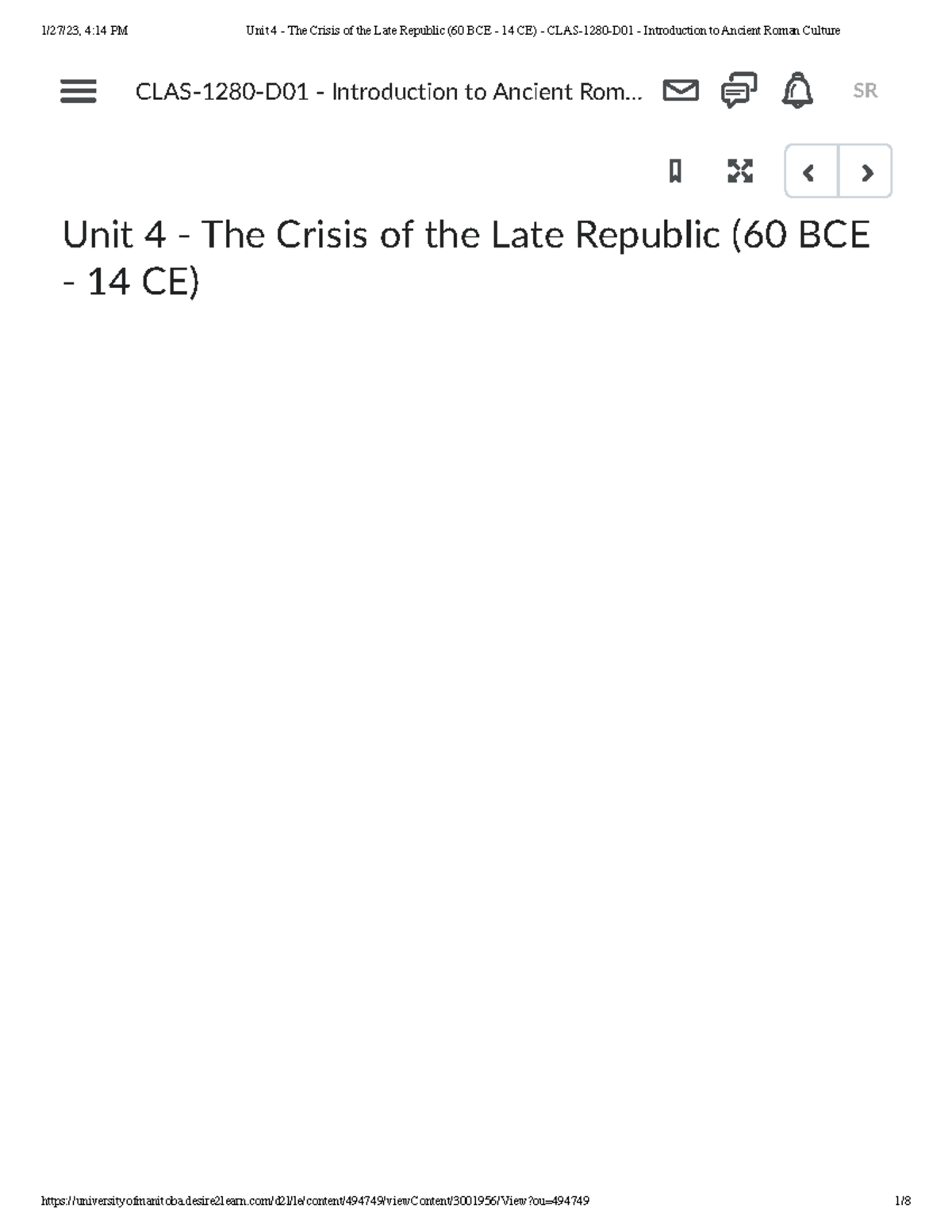 Unit 4 - The Crisis of the Late Republic (60 BCE - 14 CE) - CLAS-1280 ...