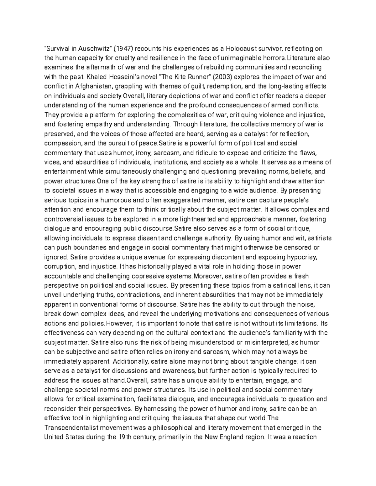 World Literatur-7 - Notes - "Survival in Auschwitz" (1947) recounts his ...
