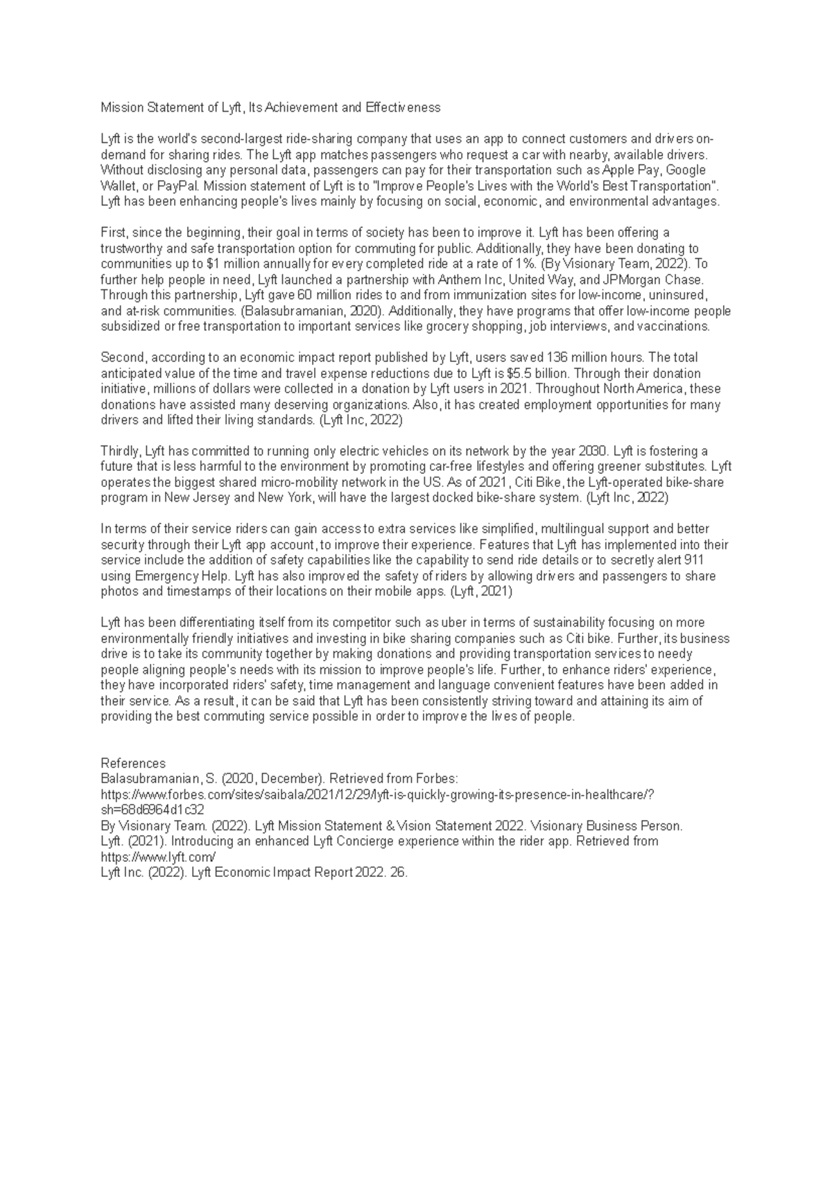 1 - It is a descriptive assignment. - Mission Statement of Lyft, Its ...