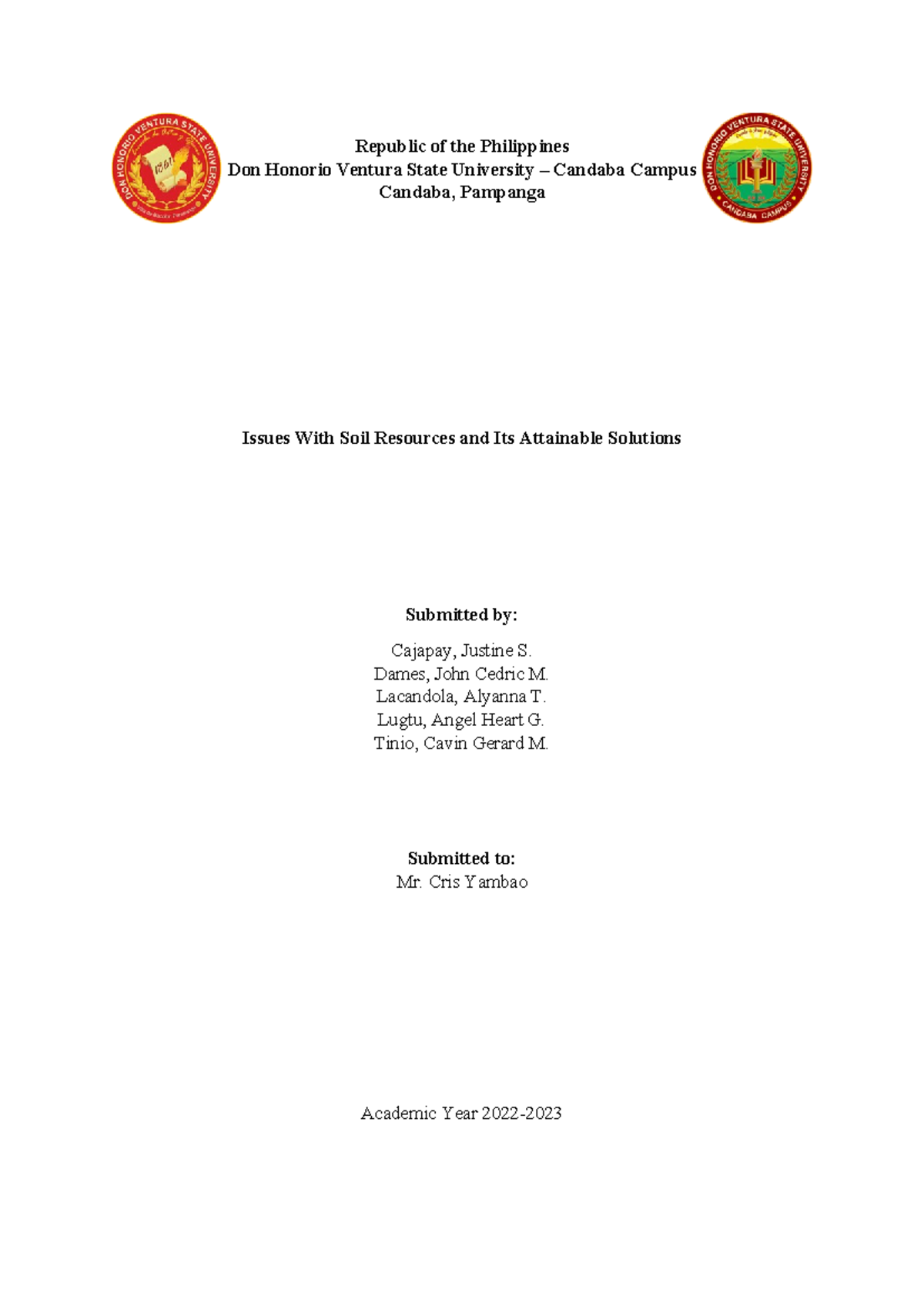 Group 4 SOIL Outline - Republic of the Philippines Don Honorio Ventura ...