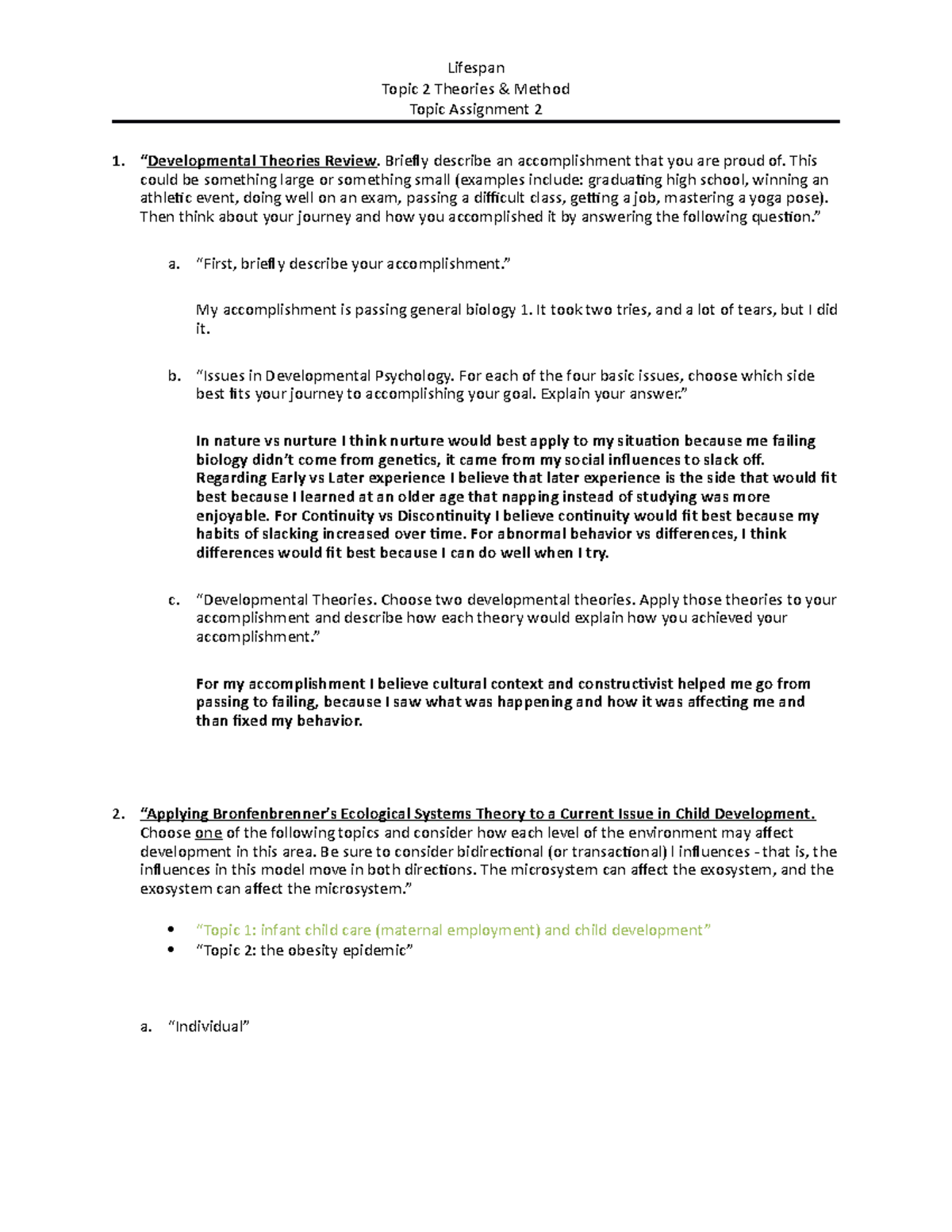 Topic 02 Assignmentt - Lifespan Topic 2 Theories & Method Topic ...