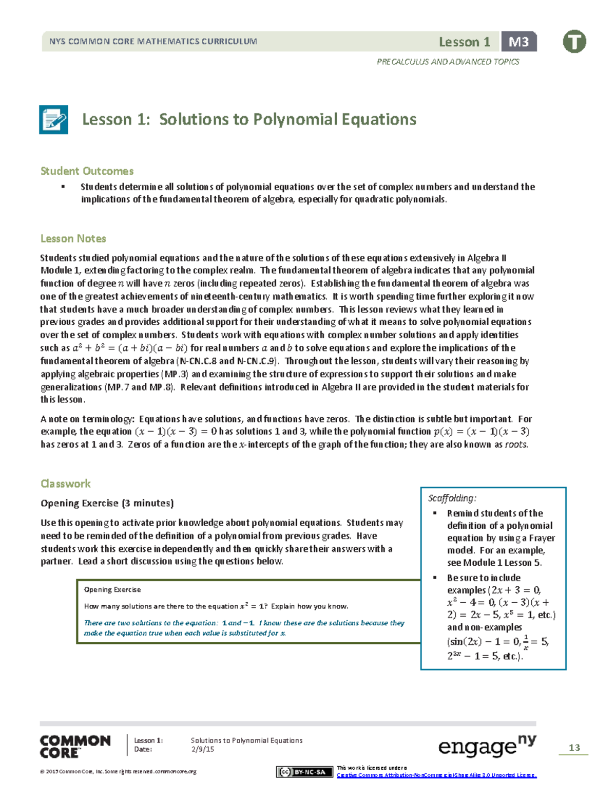 Precalculus M3 Topic A Lesson 1 Teacher Lesson 1 M Precalculus And Advanced Topics
