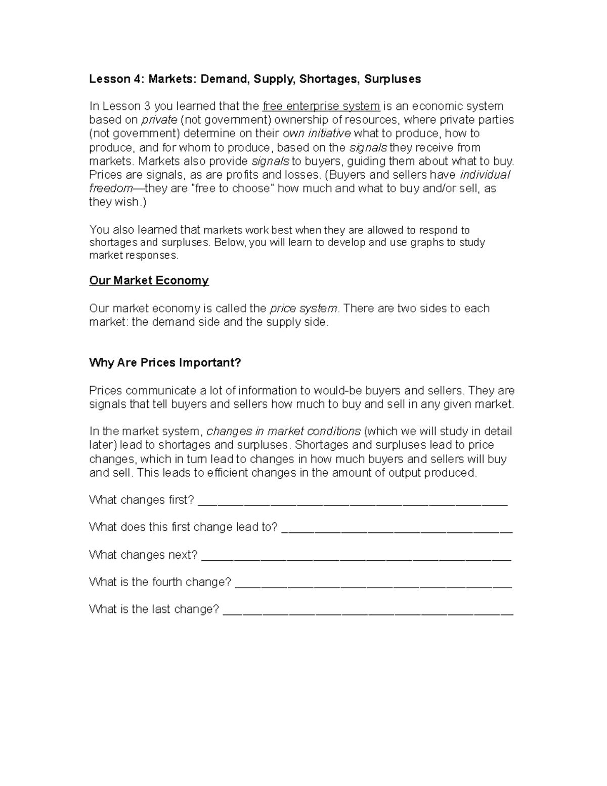 Lesson 4 Markets Demand, Supply, Shortages, Surpluses Dec 28 2022 ...