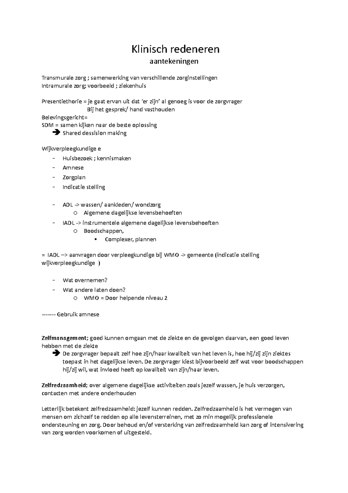 HBO V Klinisch redeneren - Klinisch redeneren aantekeningen Transmurale ...