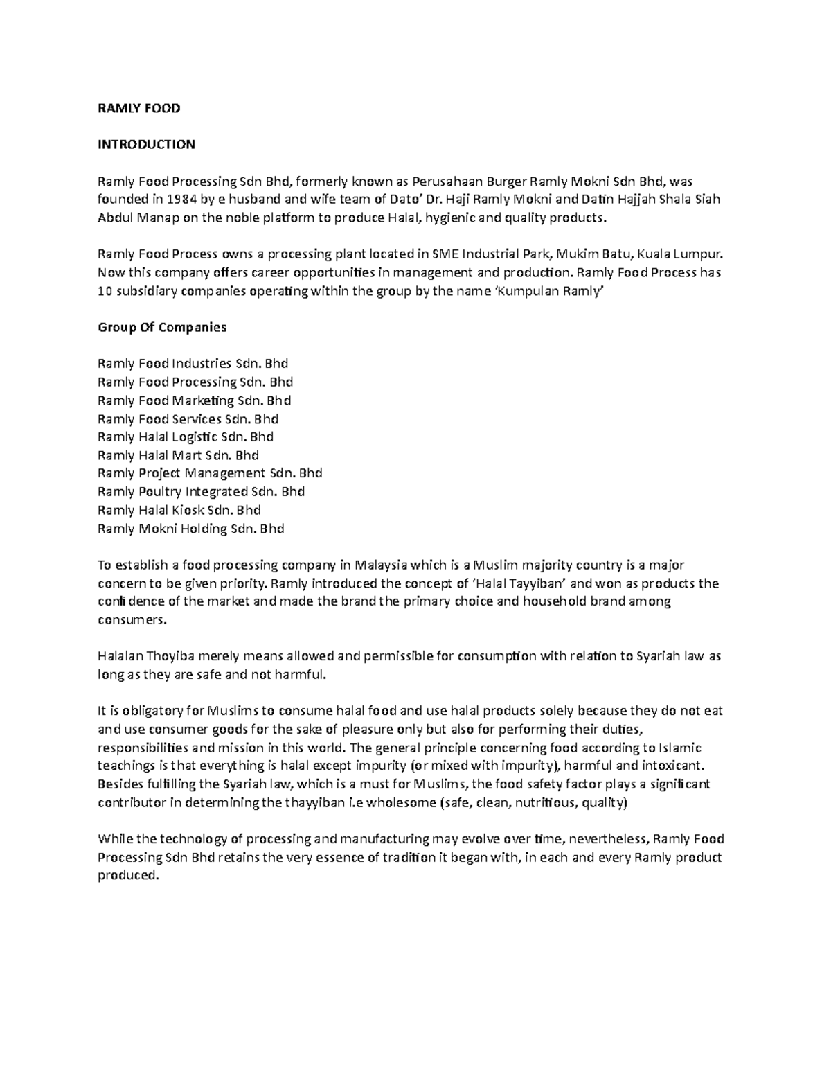 Ramly FOOD case study - Curriculum and Instruction - UiTM - Studocu