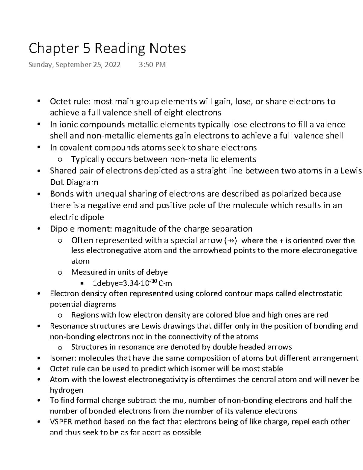 Chapter 5 Reading Notes - Octet rule: most main group elements will ...