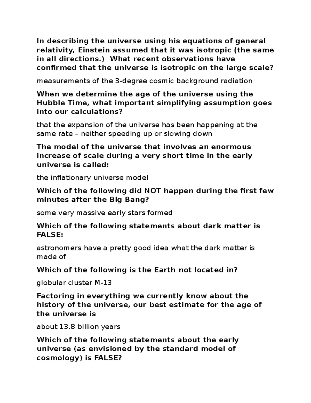 Chapter 29 reading assignment - In describing the universe using his ...