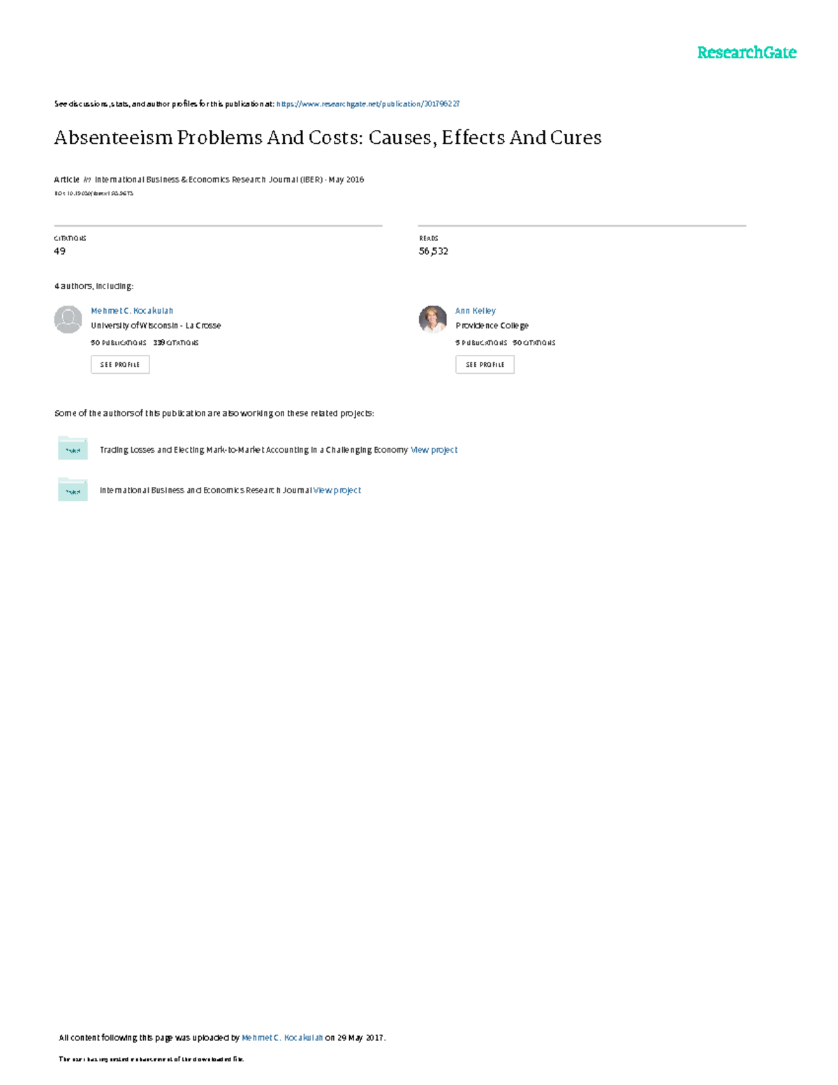 Absenteeism Problems And Costs Causes Effects And - See discussions ...