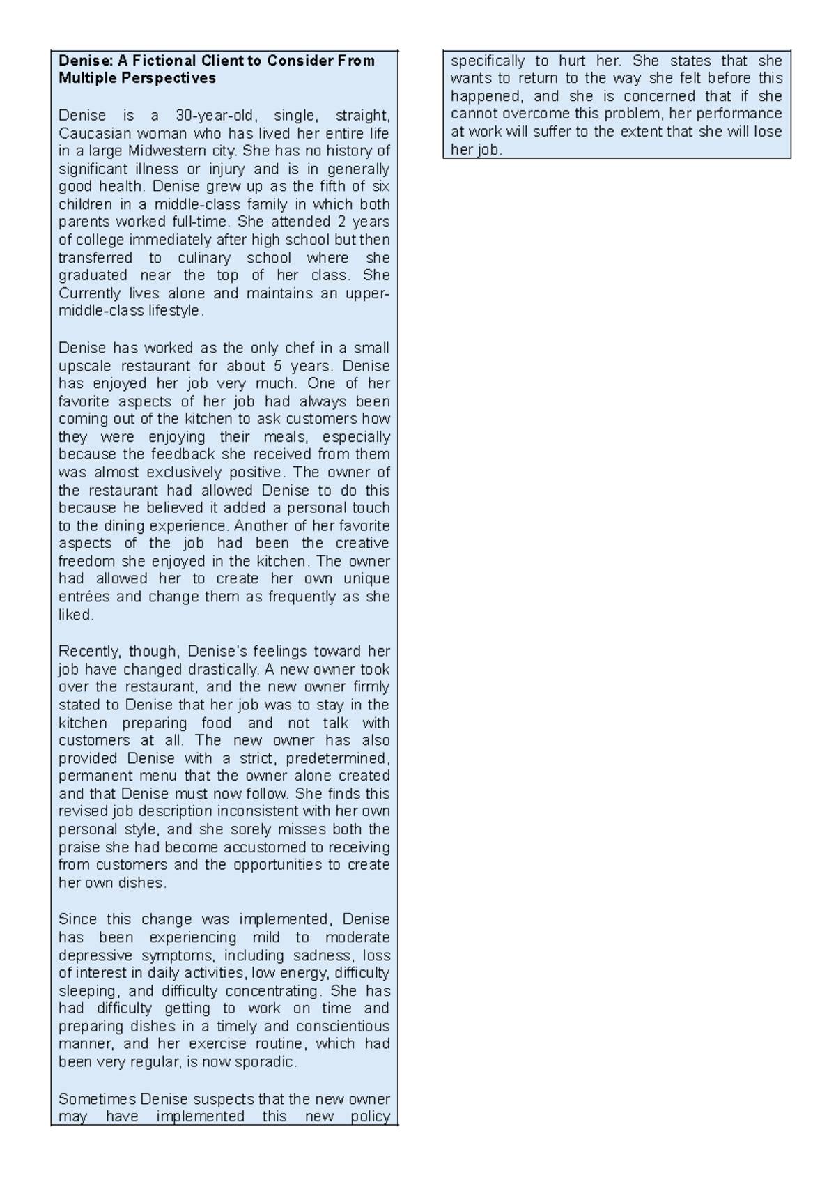 Denise - A Fictional Client to Consider From Multiple Perspectives ...