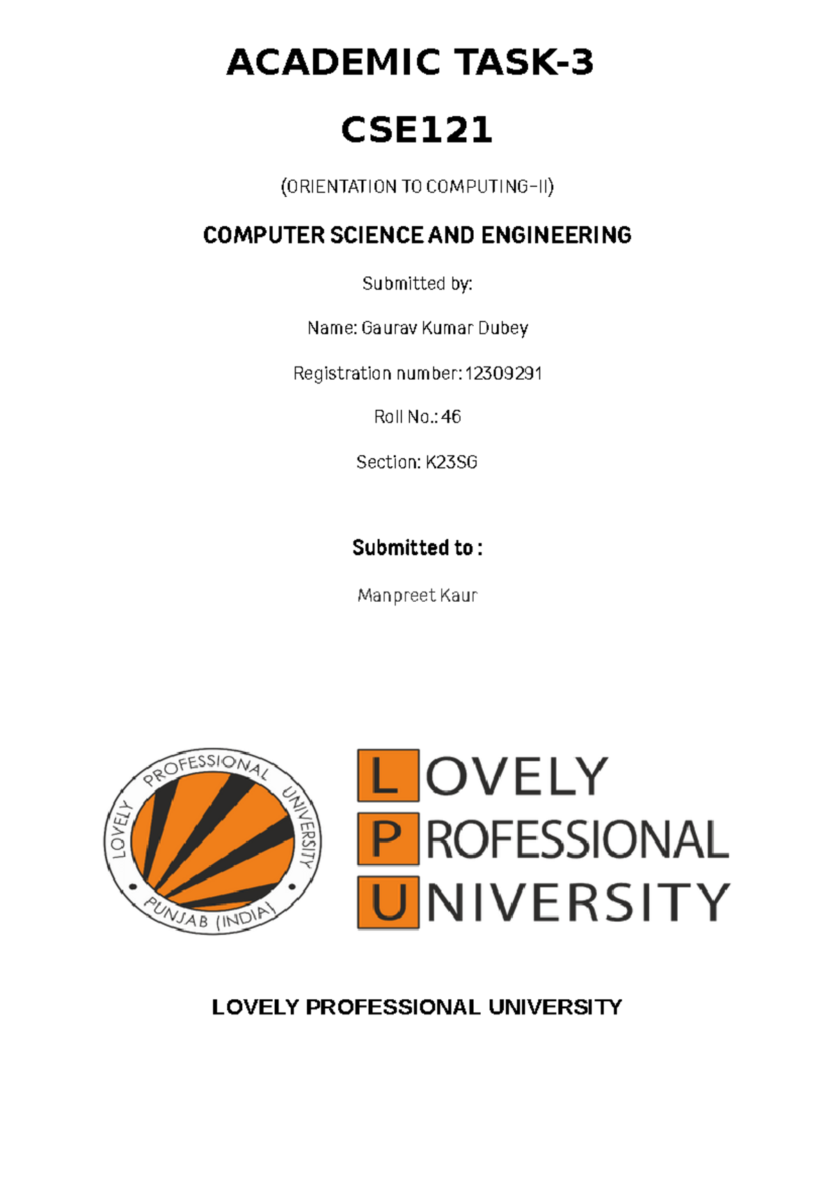 CA 3 template.doc - ACADEMIC TASK- CSE (ORIENTATION TO COMPUTING-II) COMPUTER SCIENCE AND - Studocu
