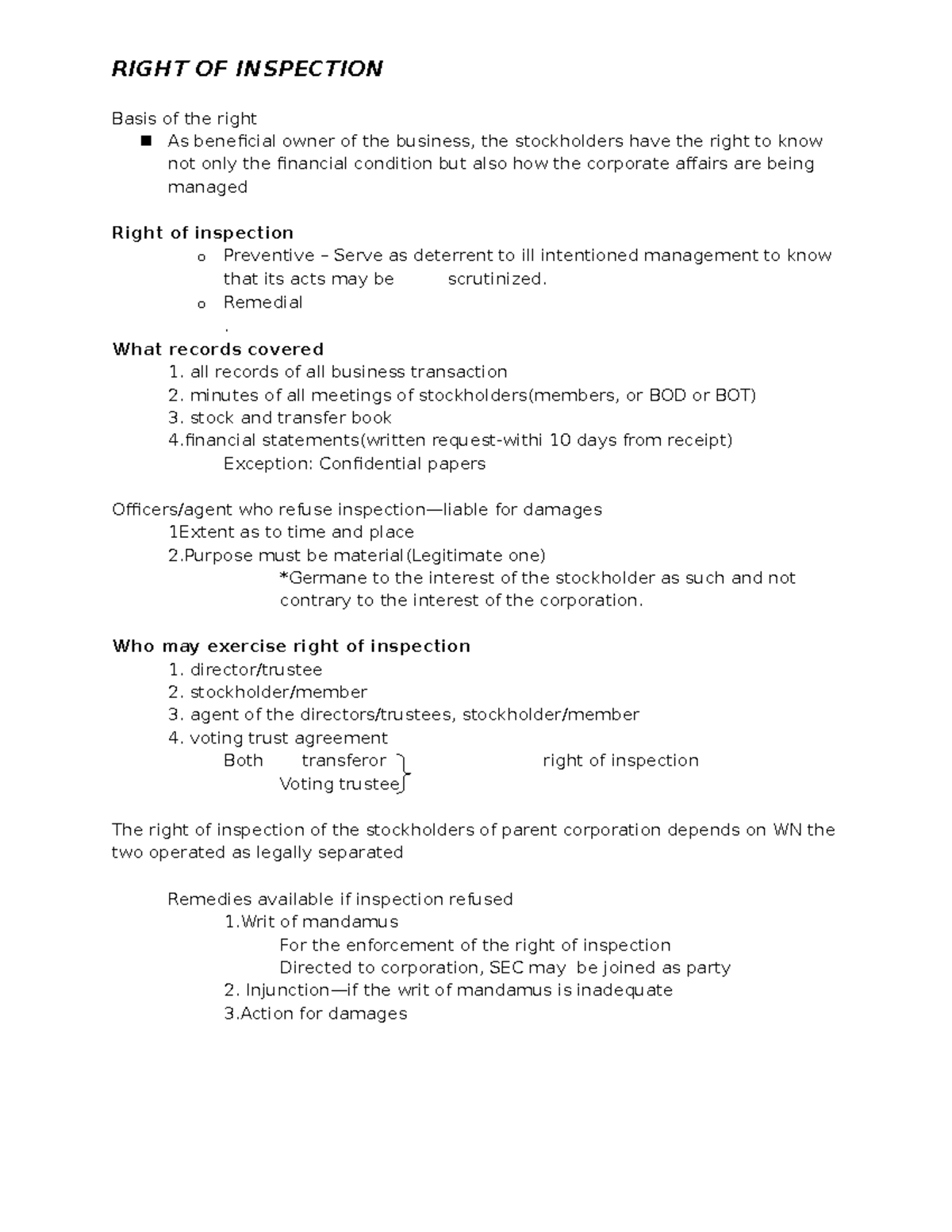Right of Inspection - RIGHT OF INSPECTION Basis of the right As ...