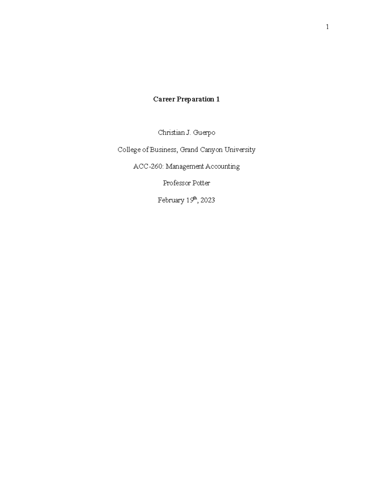 Career Preparation 1 - Homework - Career Preparation 1 Christian J ...