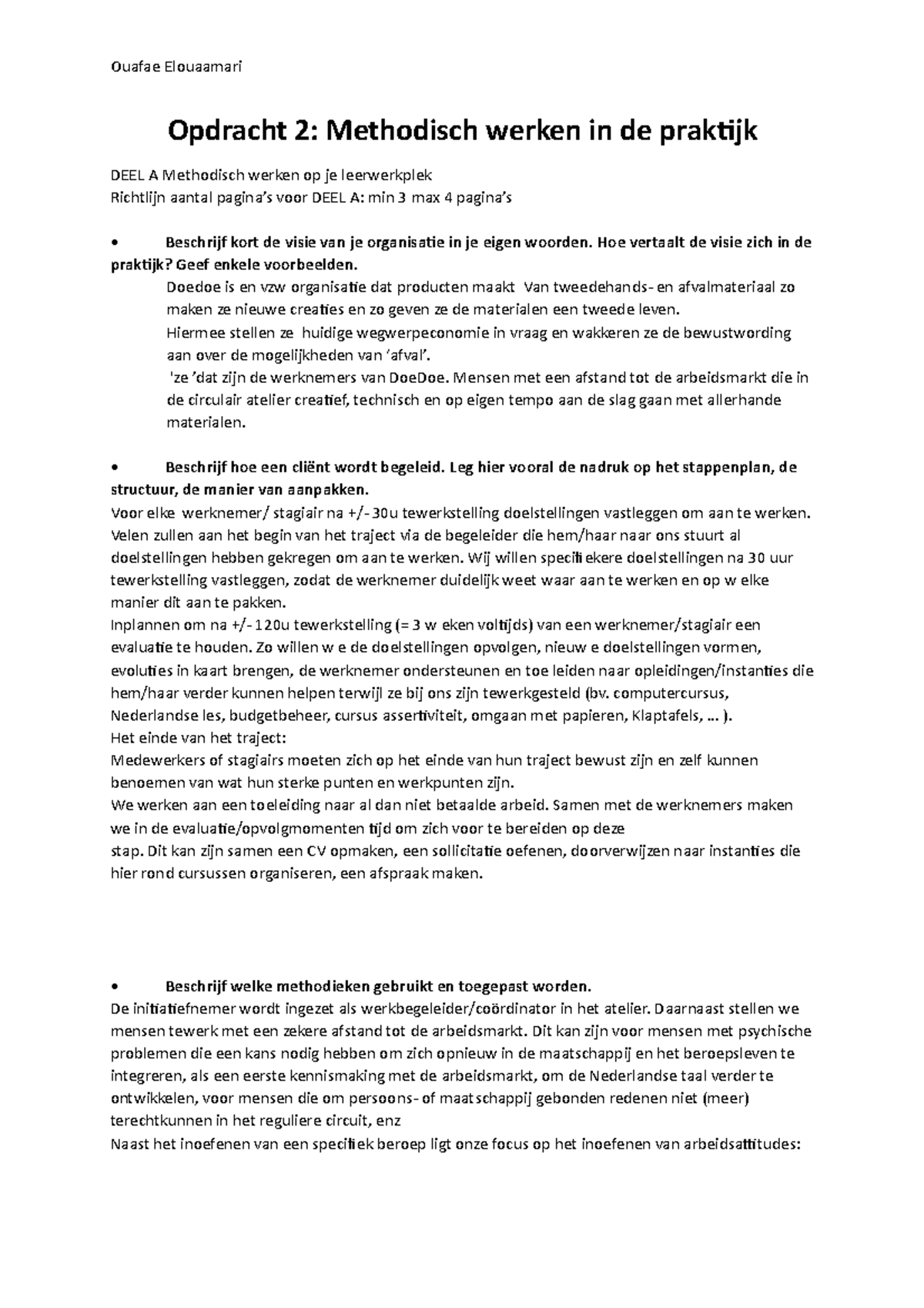 Metodieke - Opdracht 2: Methodisch werken in de praktijk DEEL A ...