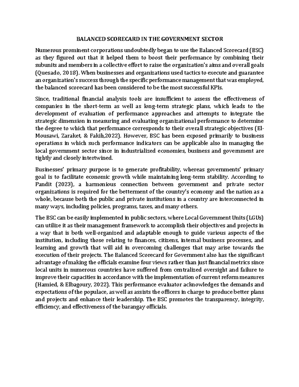 Balanced Scorecard in the Government Sector - BALANCED SCORECARD IN THE ...